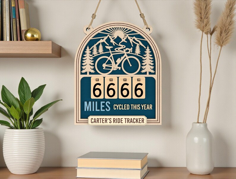 Personalized Miles Cycled Tracker Wooden Sign, Custom Cycling Mileage ...