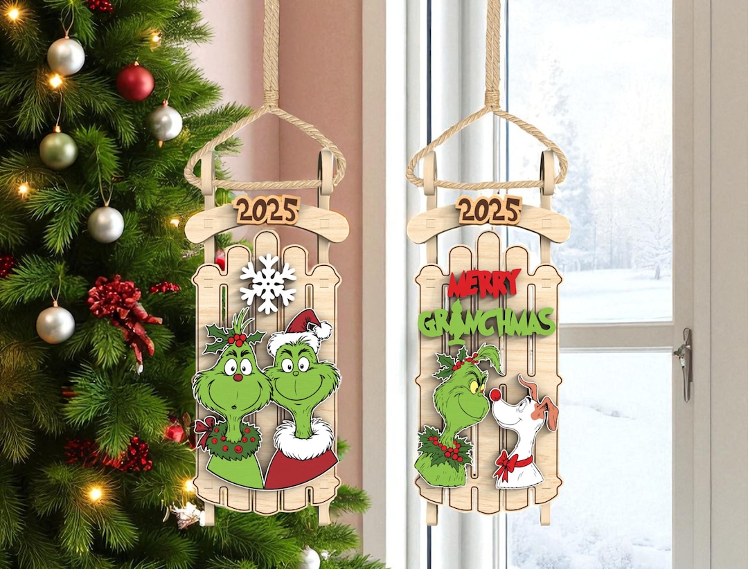 Funny Grinch Christmas Sled Ornament Laser Cut File (SVG) - Etsy