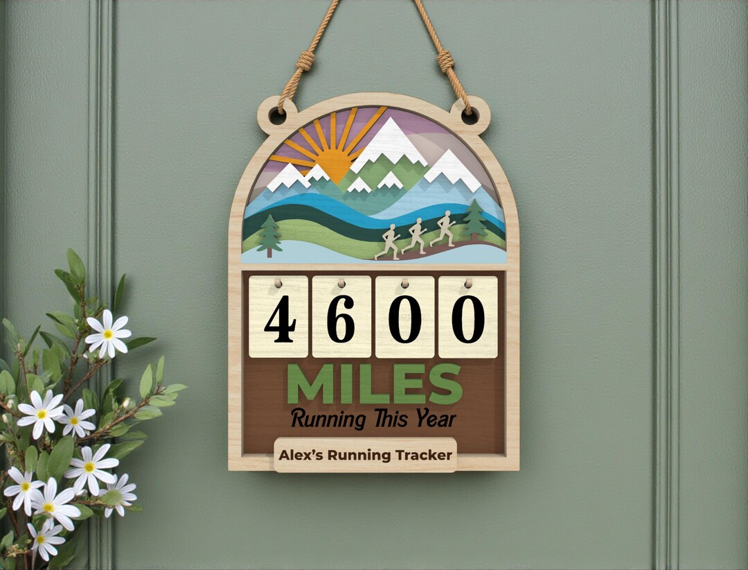 Miles Running This Year Sign, Personalized Running Miles Tracker Wooden ...