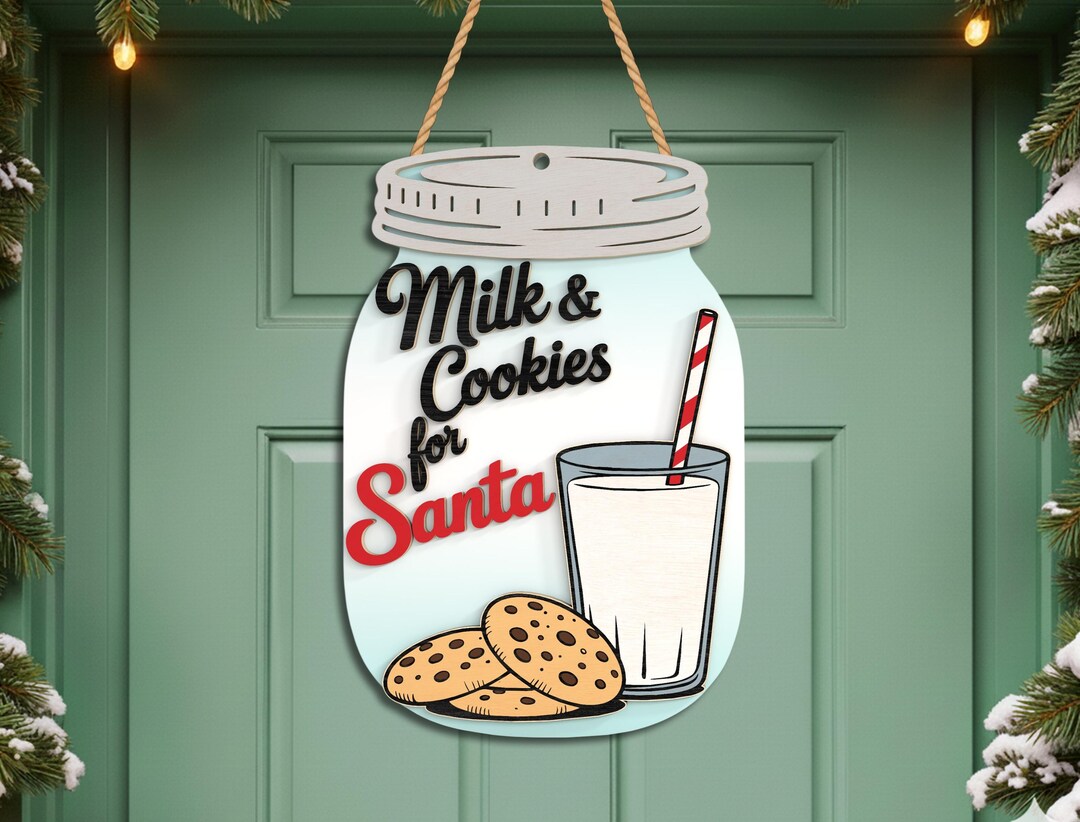 Milk & Cookies for Santa Sign | Christmas Front Door Decor | Holiday ...