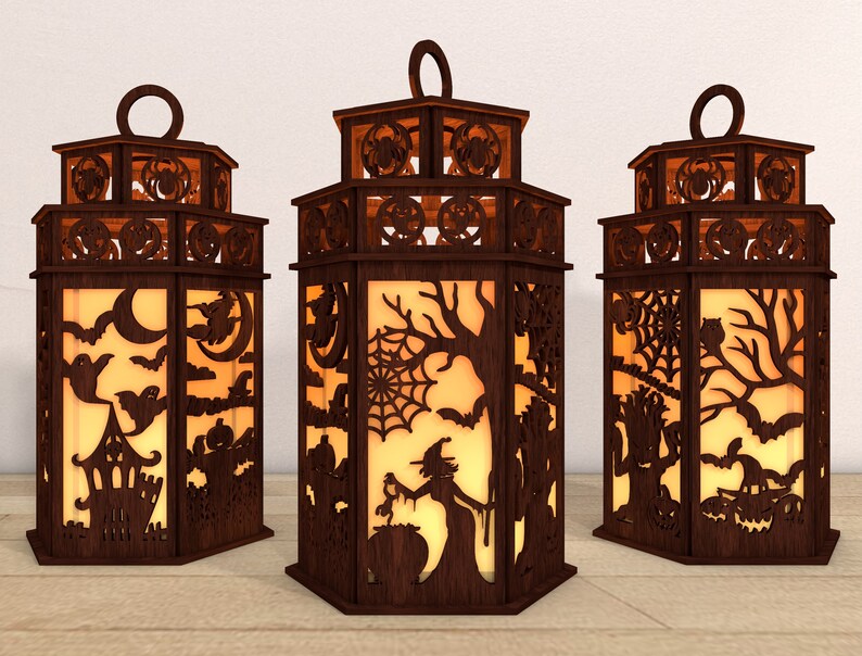 3D Halloween Scene Lantern Laser Cut DIGITAL FILES - Etsy