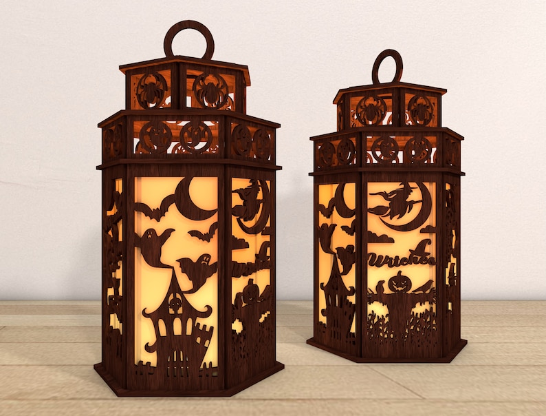 3D Halloween Scene Lantern Laser Cut DIGITAL FILES - Etsy