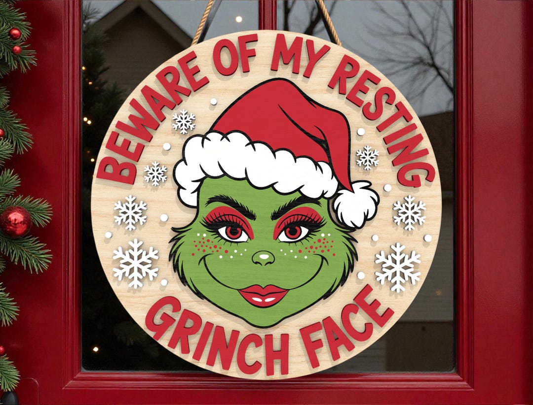 Christmas Door Hanger | Beware of My Resting Grinch Face Quote Sign ...
