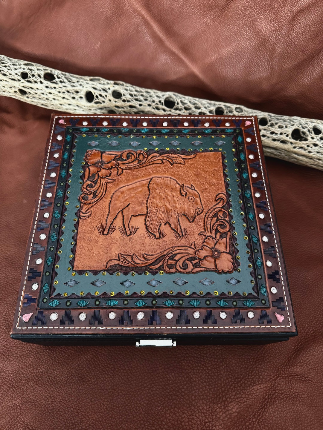Bison Leather Topped Jewelry Box - Etsy