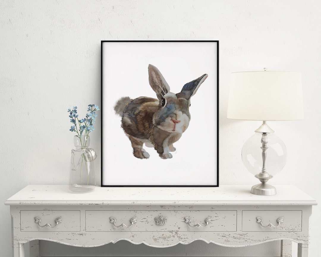 Watercolor Bunny Whimsical Woodland Creature Wall Art Nursery Rabbit ...