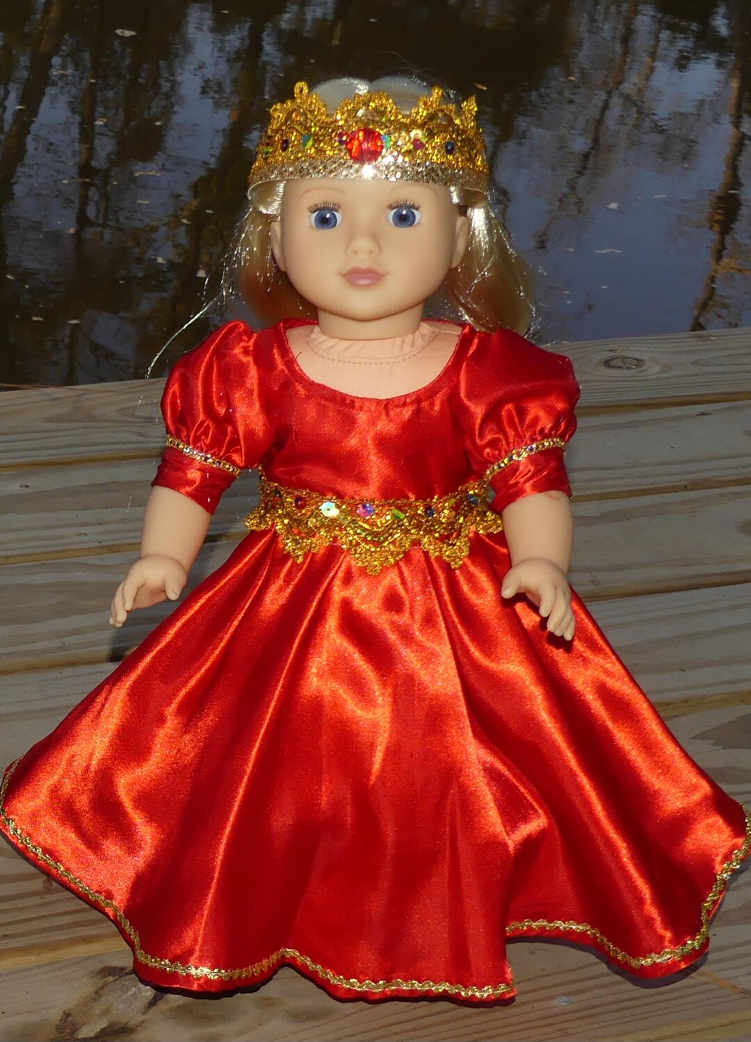 Red Satin Princess Gown With Jeweled Neckline and Crown. Fits 18 ...