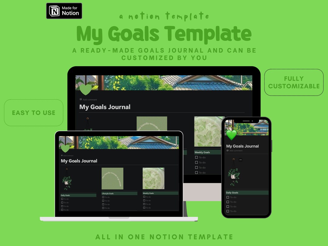 My Goals Journal Notion Template Your Goals Checklist Customizable and ...
