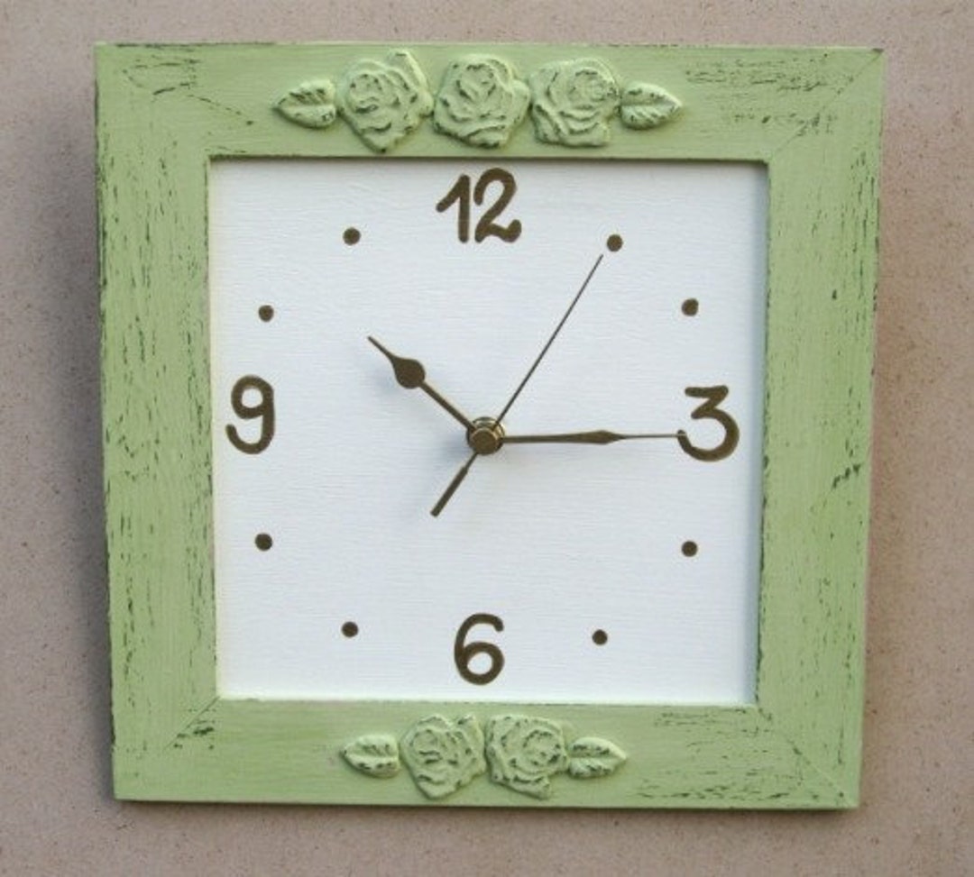 Light Green Wall Clock Shabby Chic Home Decor - Etsy