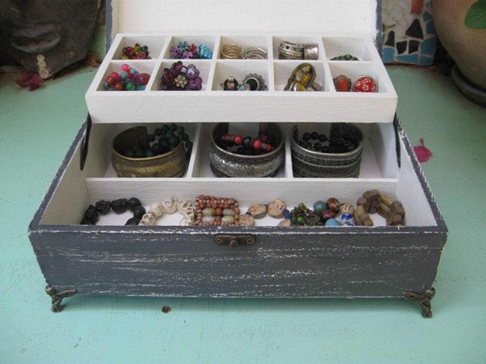 JEWELRY BOX Grey Color Boho Chic Home Decor With Mini Angels | Etsy