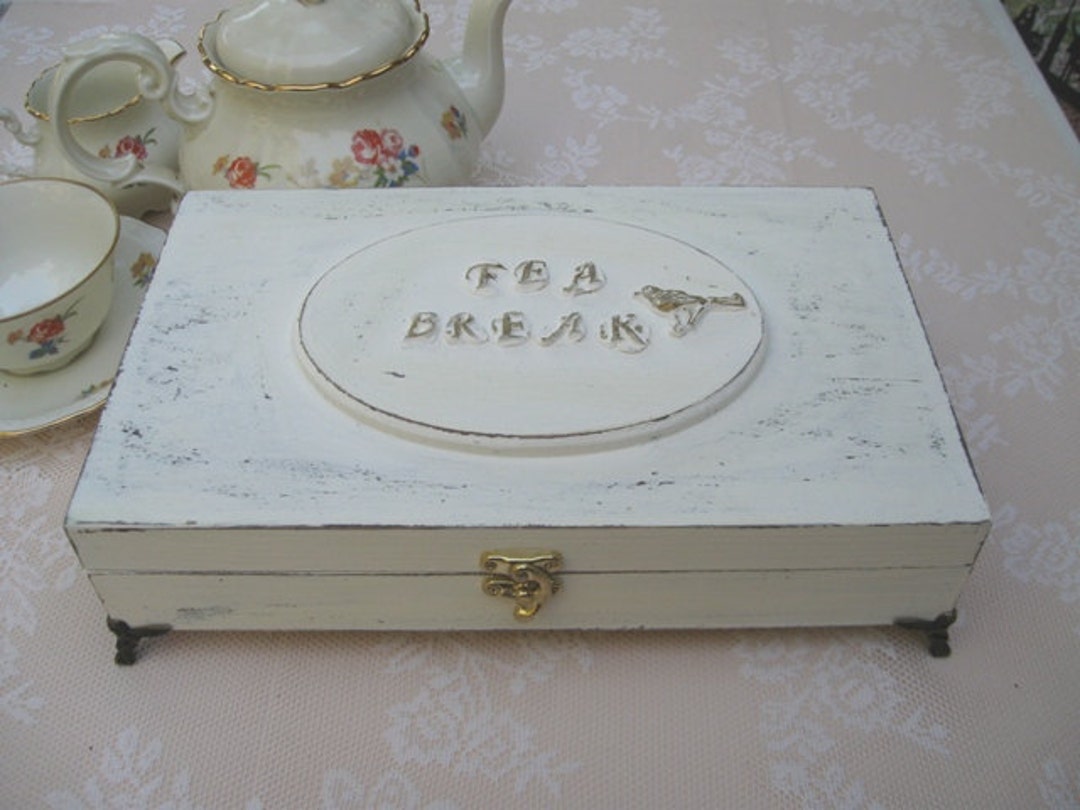 Cream Tea Box / Shabby Chic / Tea Bag Box / Tea Cabinet, Wooden Tea Box ...
