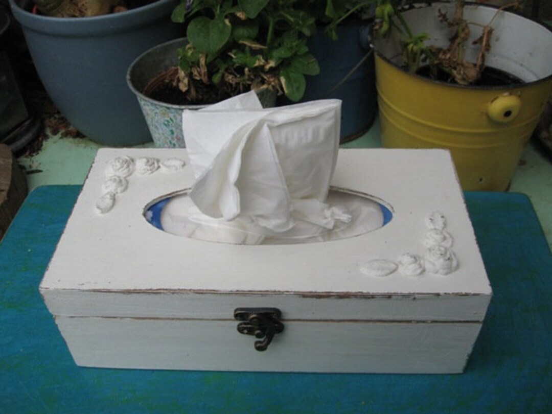 Cream Tissue Box, Shabby Chic Wooden Tissue Box Cover, Napkin Storage ...