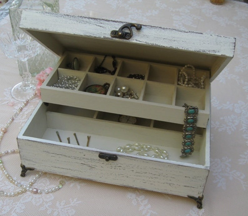 JEWELRY BOX Cream Color Shabby Chic Home Decor with mini | Etsy