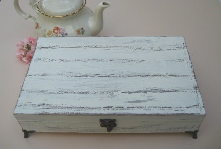 Creamy Tea box Shabby Chic Home Decor / Tea bag box wooden | Etsy