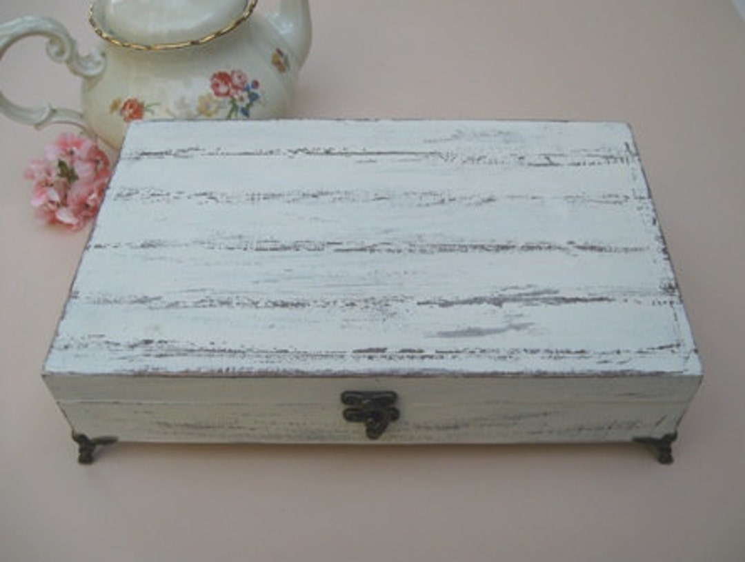 Creamy Tea Box Shabby Chic Home Decor / Tea Bag Box, Wooden Tea Box ...