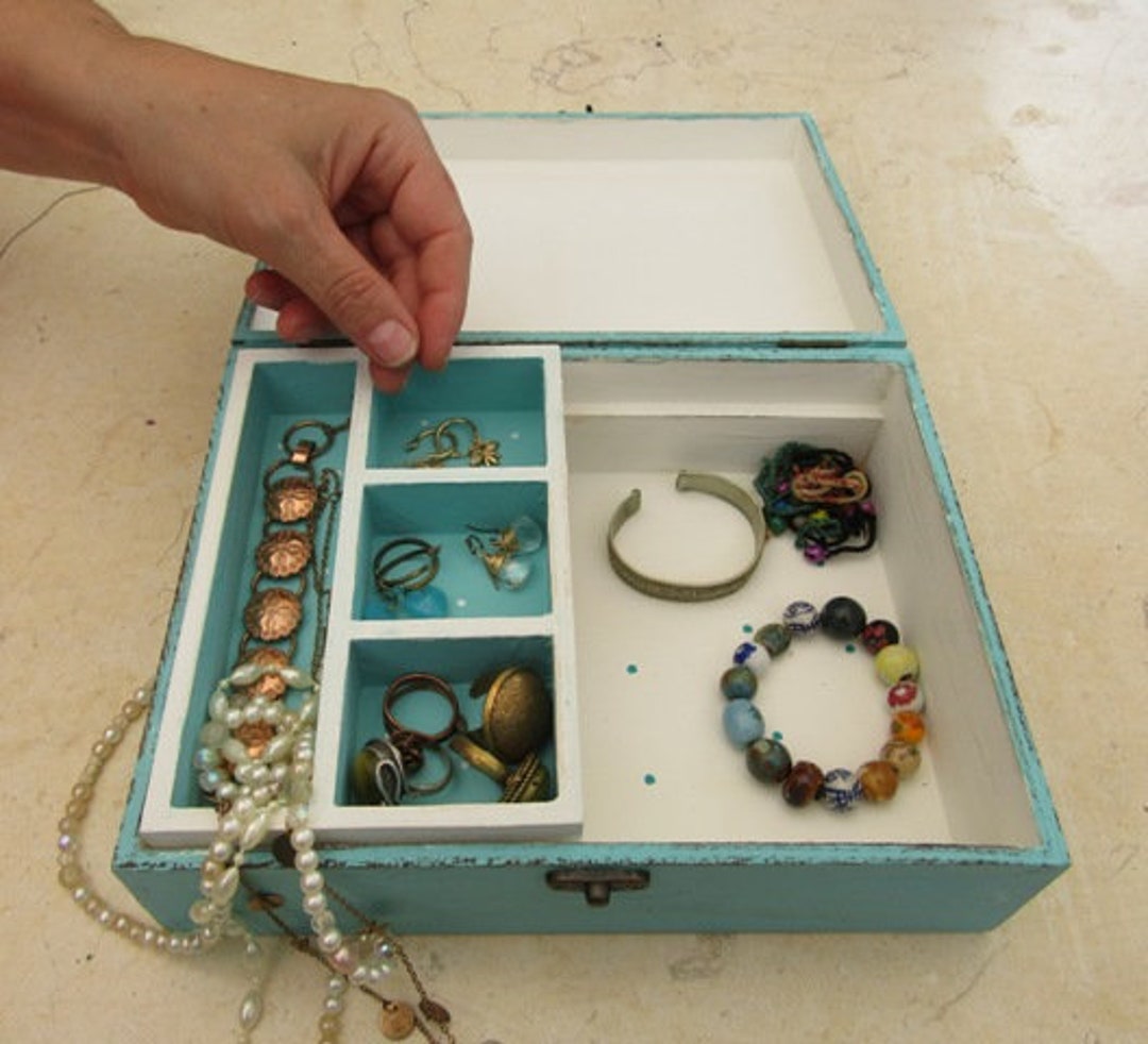 Jewelry Box, Wooden Aqwa Jewelry Box, Earrings Display, Ring Cabinet ...