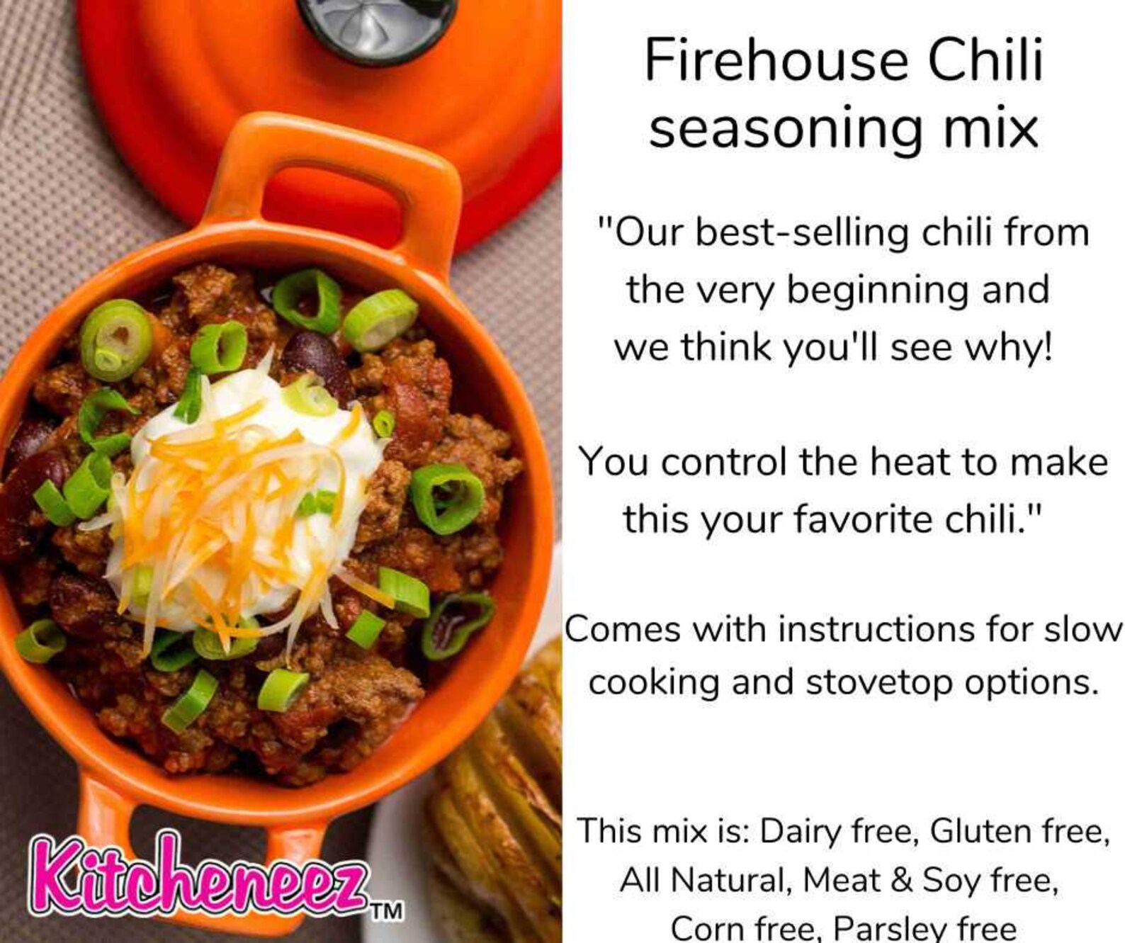 Kitcheneez Firehouse Chili Spice Seasoning Mix - Hot or Not - Handmade ...