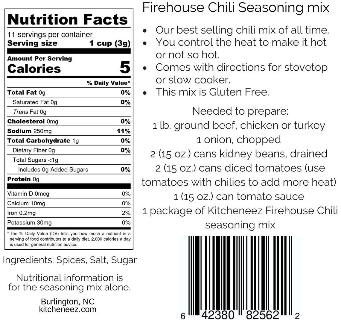 Kitcheneez Firehouse Chili Spice Seasoning Mix - Hot or Not - Handmade ...