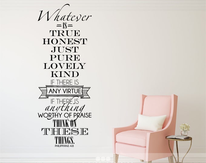 Philippians 4:8 True, Honest, Just, Pure, Lovely Youth Room, Wall Art ...