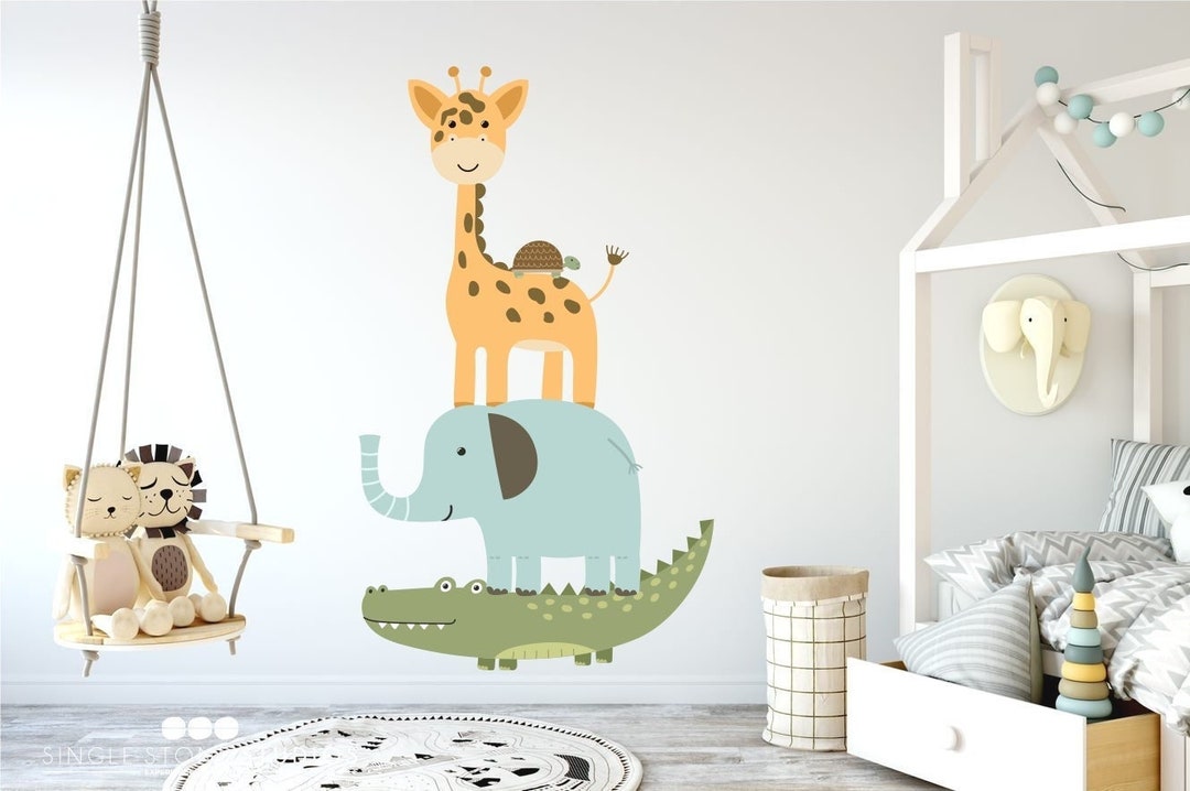 Jungle Safari Animal Stack Nursery Wall Decal - Vinyl Art Custom Home ...