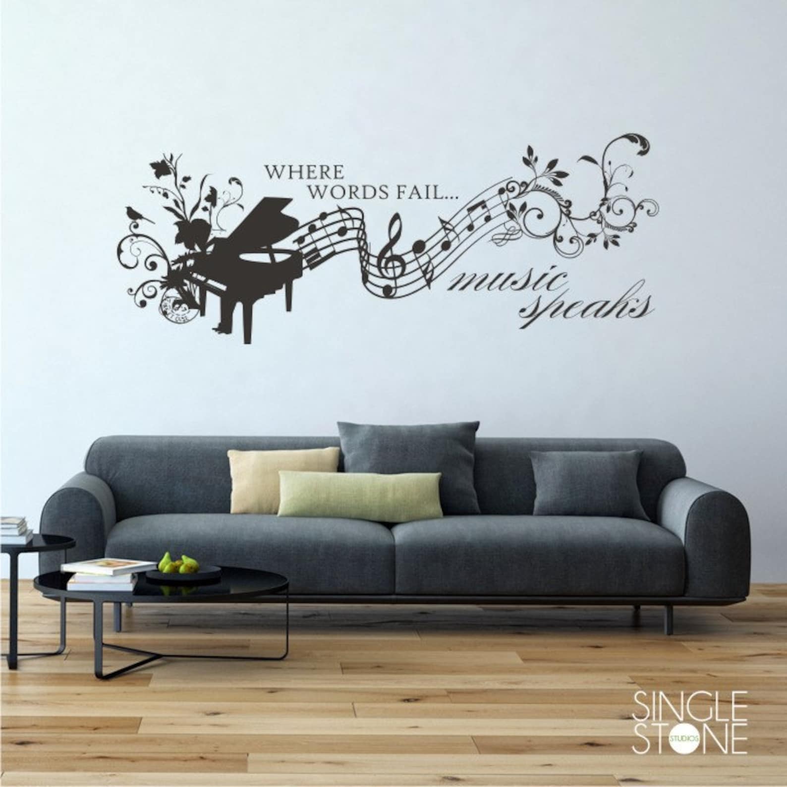 Music Wall Decals Music Speaks Collage Vinyl Lettering Text | Etsy