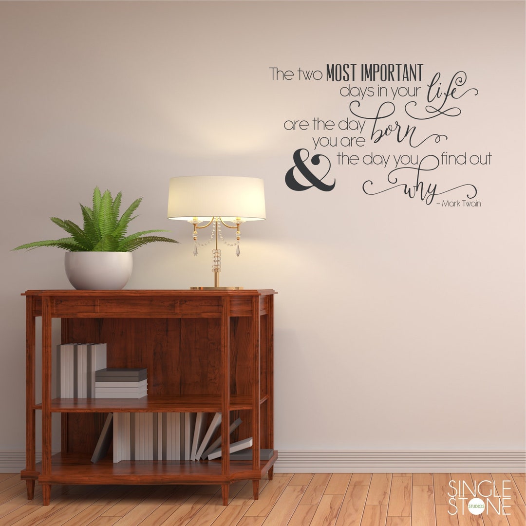 Mark Twain Wall Decal Quote Most Important Days - Vinyl Art Home Decor ...