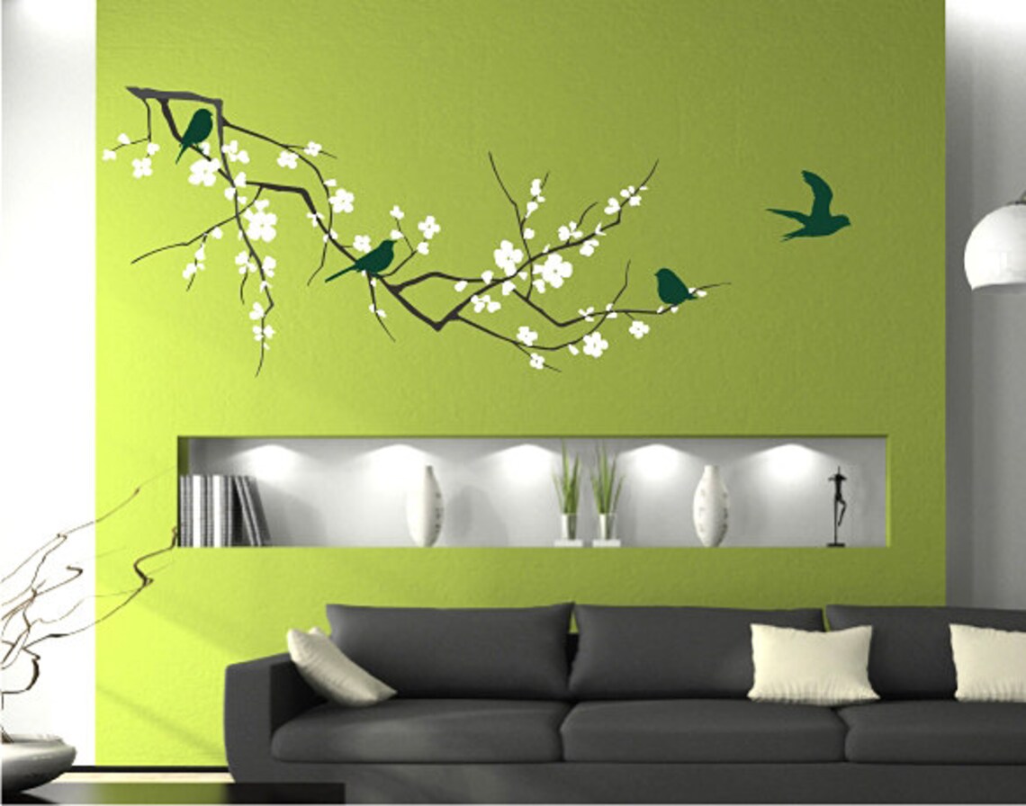 Cherry Blossom Tree Branch Wall Decals With Birds Vinyl Wall - Etsy