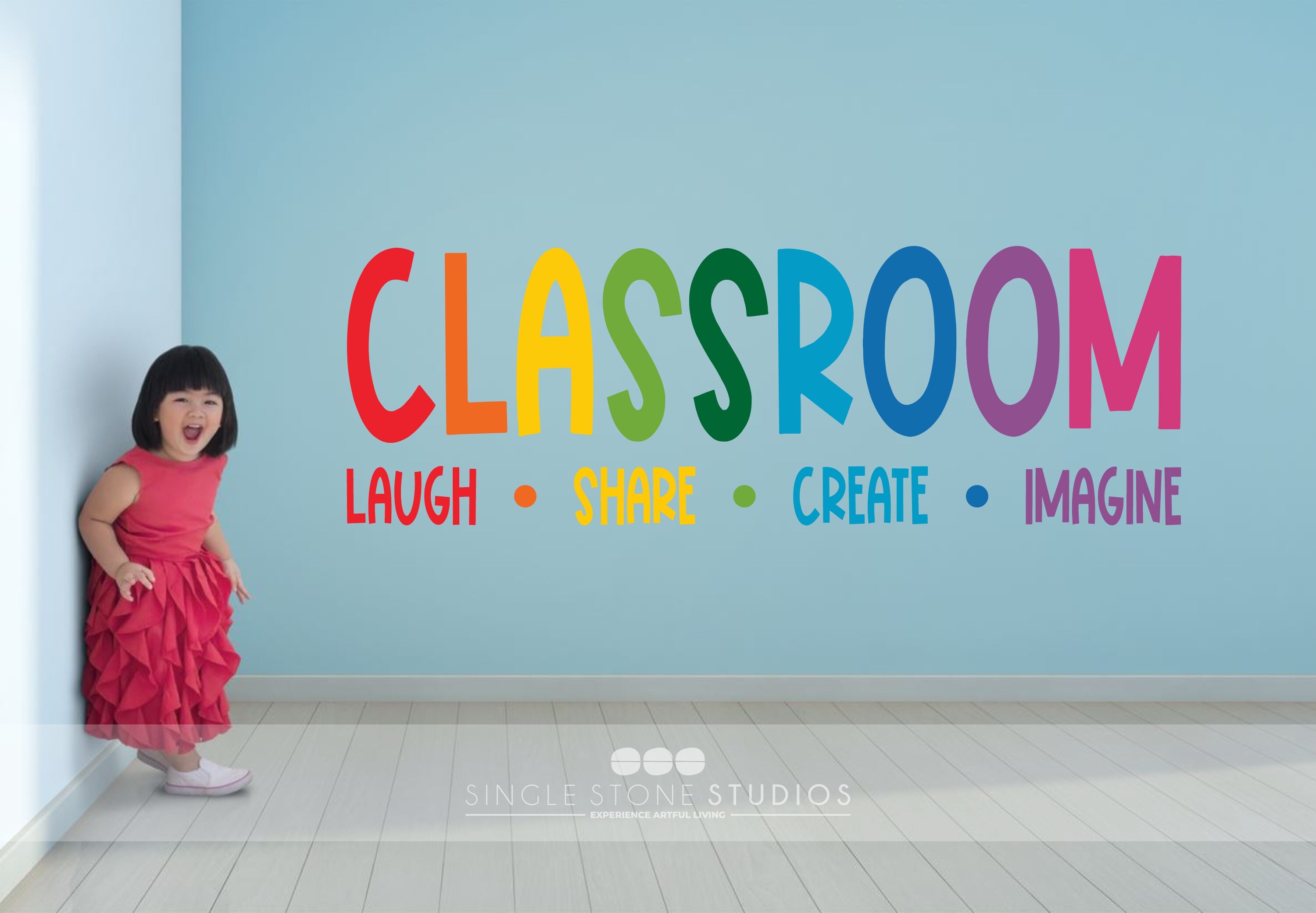 Classroom Laugh, Share, Create, Imagine - Teacher Rainbow Kids Vinyl ...