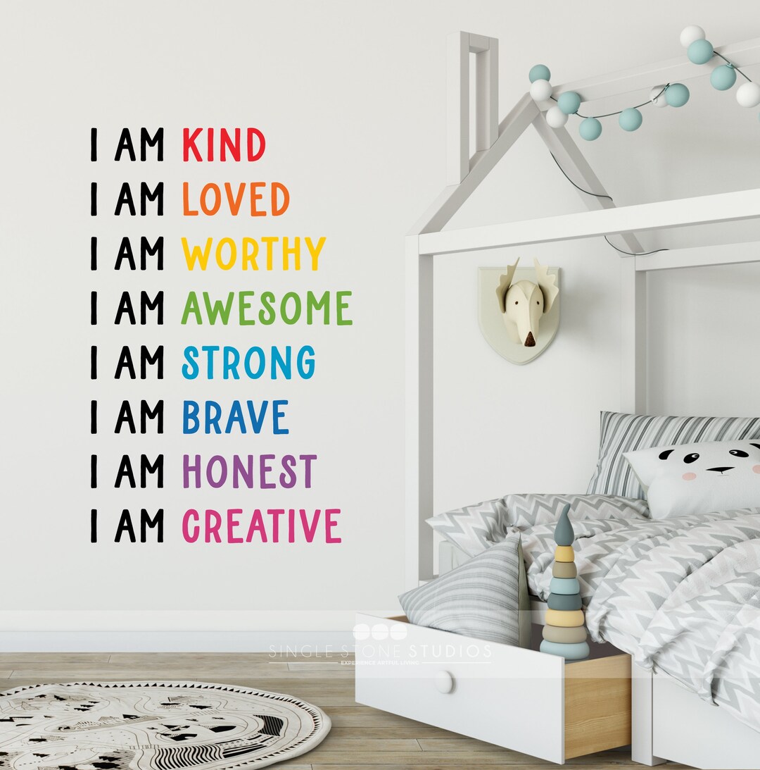 Affirmation Vinyl Wall Decal: Kind, Loved, Worthy - Kids Room Decor - Etsy