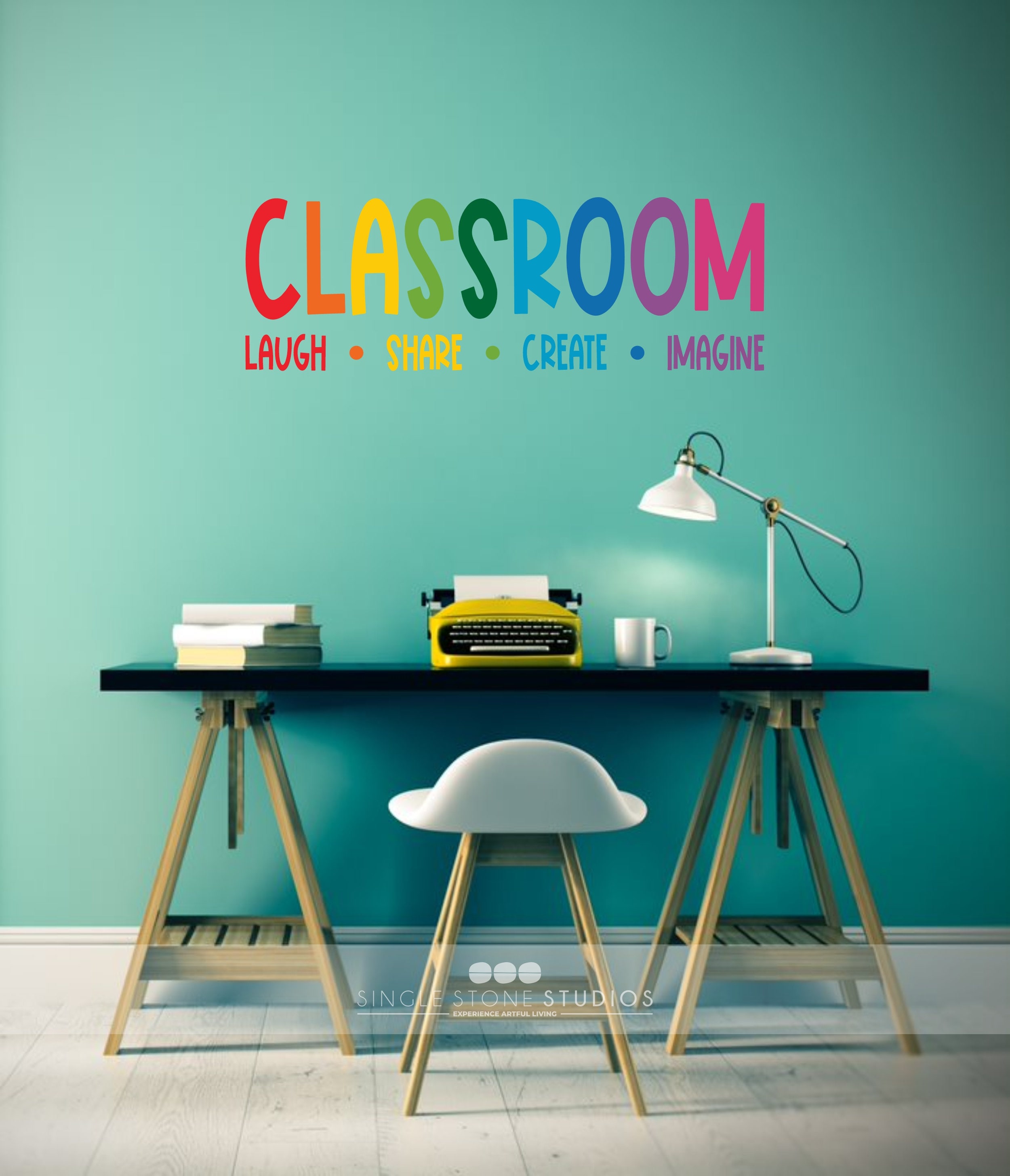 Classroom Laugh, Share, Create, Imagine - Teacher Rainbow Kids Vinyl ...