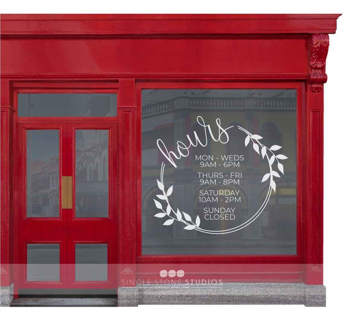 Customized Storefront Hours Floral Decal - Custom Store Hours ...