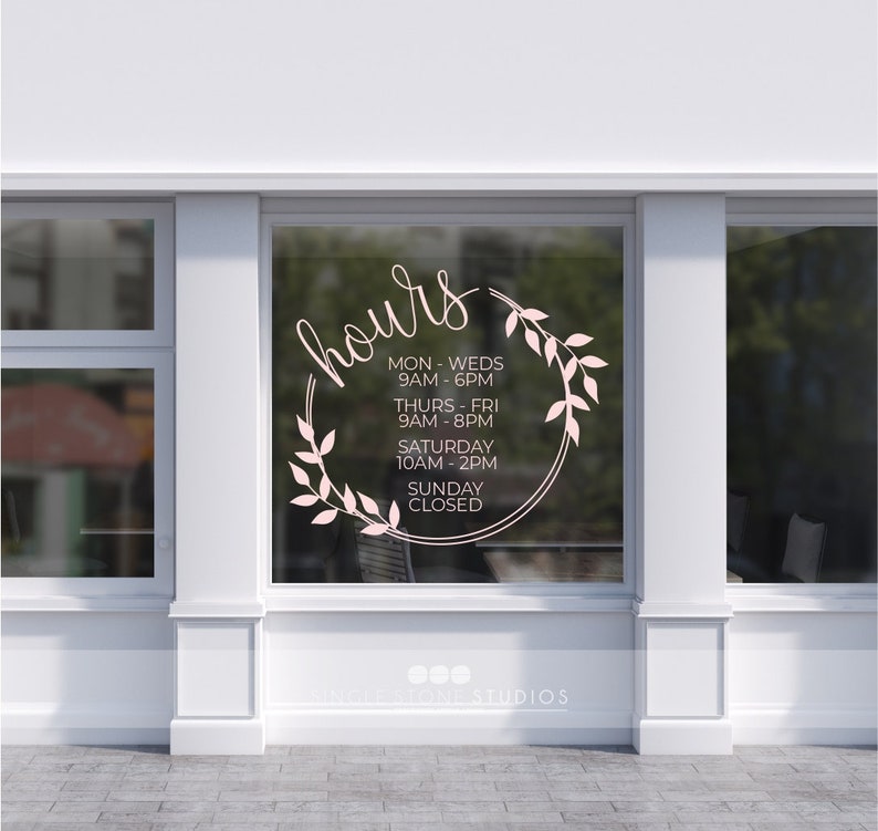 Customized Storefront Hours Floral Decal - Custom Store Hours ...