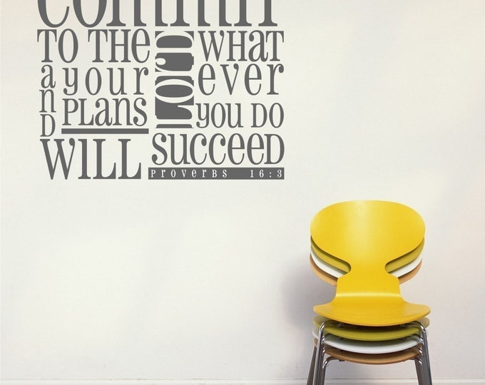 Proverbs 16-3 Scripture Design - Vinyl Wall Words Decals Stickers Art ...
