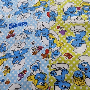 48cm (18") Japanese Cotton Fabric Smurfs Pitufo Peyo Polka Dots 3 ...