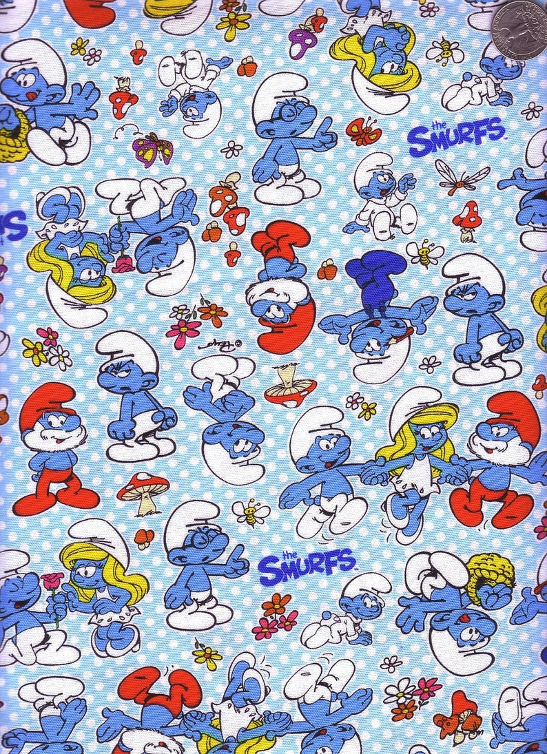 48cm (18") Japanese Cotton Fabric Smurfs Pitufo Peyo Polka Dots 3 ...