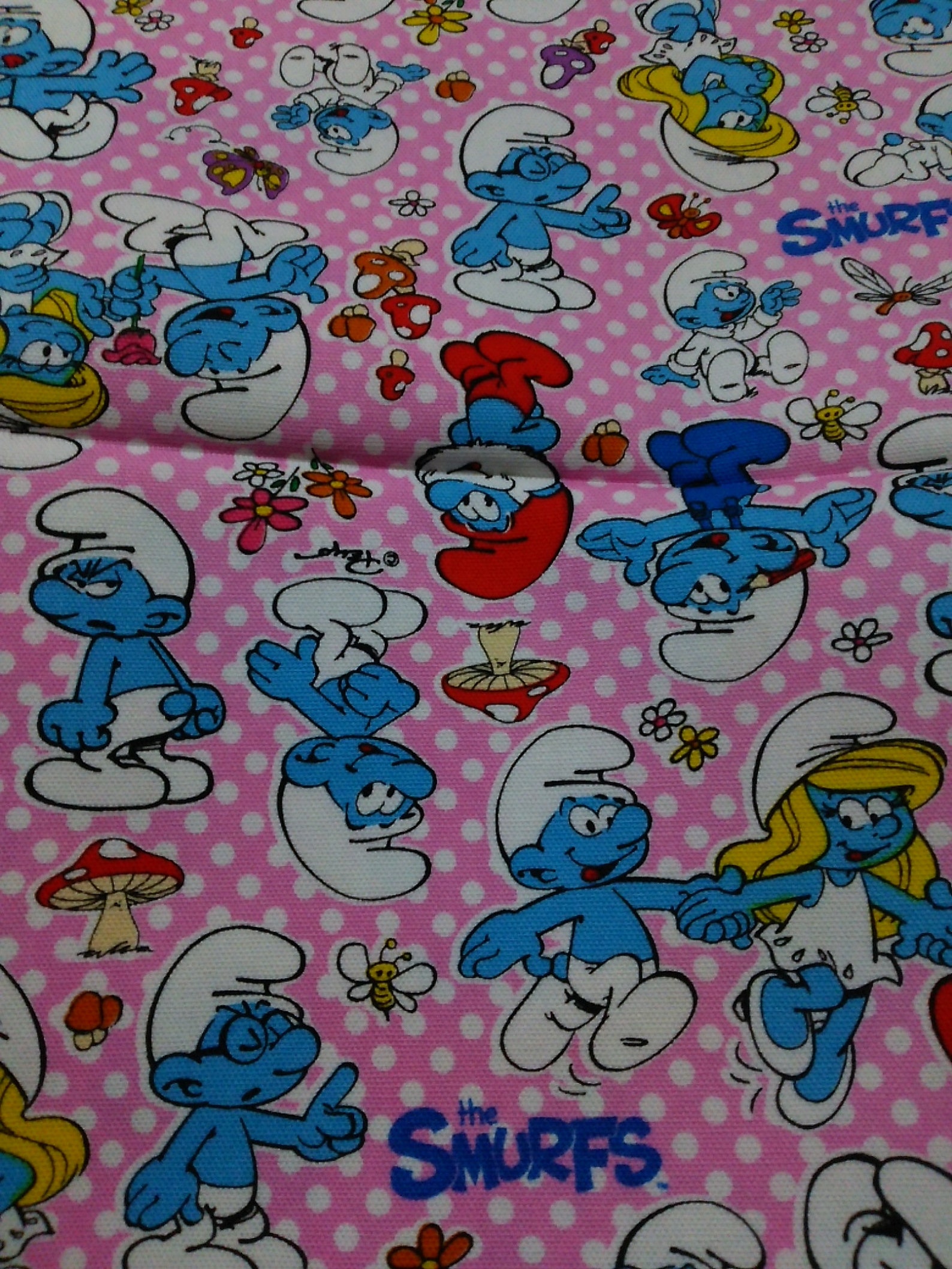 48cm (18") Japanese Cotton Fabric Smurfs Pitufo Peyo Polka Dots 3 ...