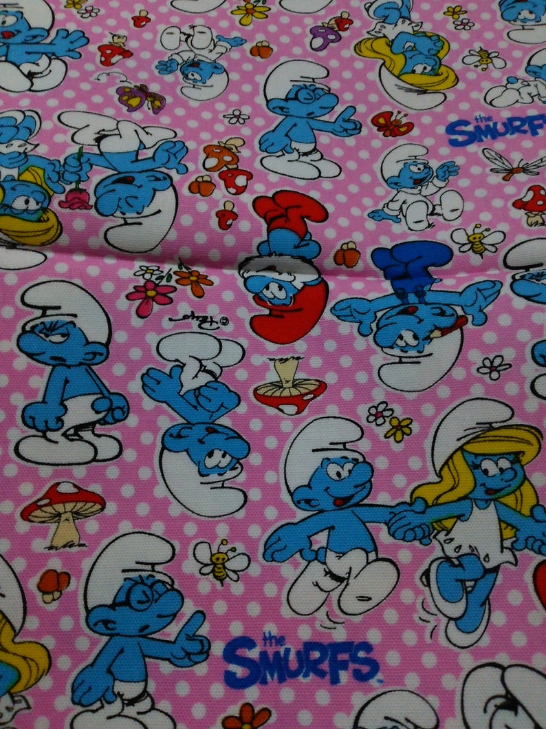 48cm (18") Japanese Cotton Fabric Smurfs Pitufo Peyo Polka Dots 3 ...