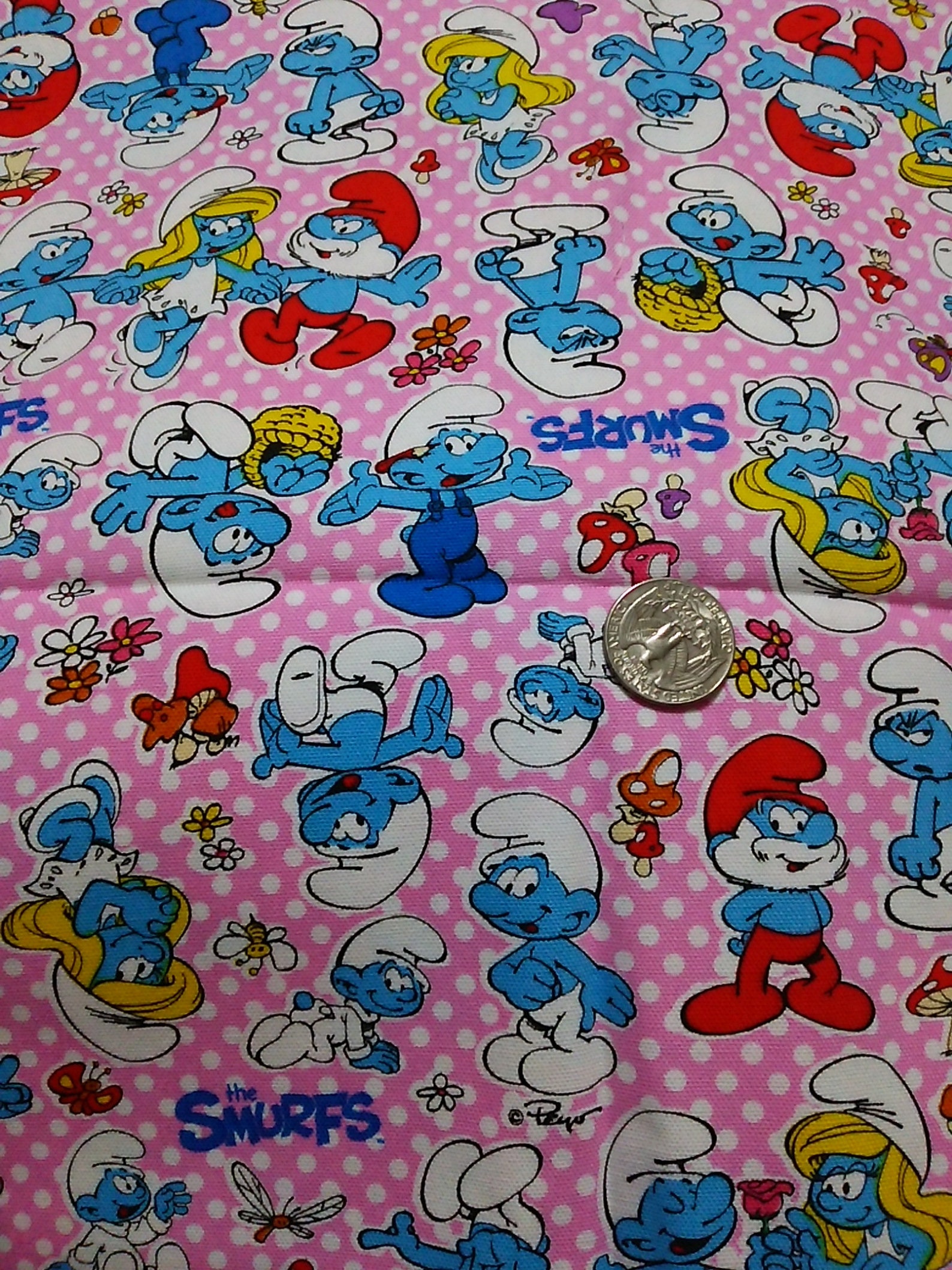 48cm (18") Japanese Cotton Fabric Smurfs Pitufo Peyo Polka Dots 3 ...