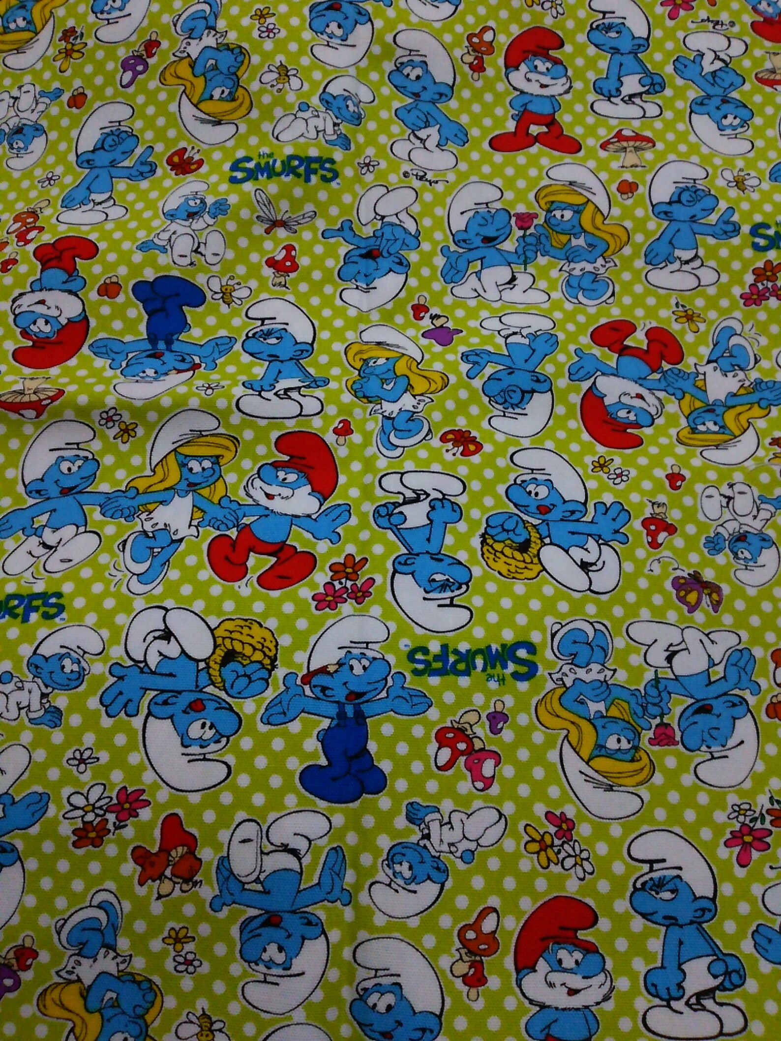 48cm (18") Japanese Cotton Fabric Smurfs Pitufo Peyo Polka Dots 3 ...