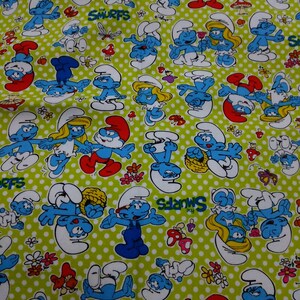 48cm (18") Japanese Cotton Fabric Smurfs Pitufo Peyo Polka Dots 3 ...