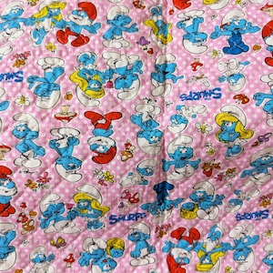 48cm (18") Japanese Cotton Fabric Smurfs Pitufo Peyo Polka Dots 3 ...