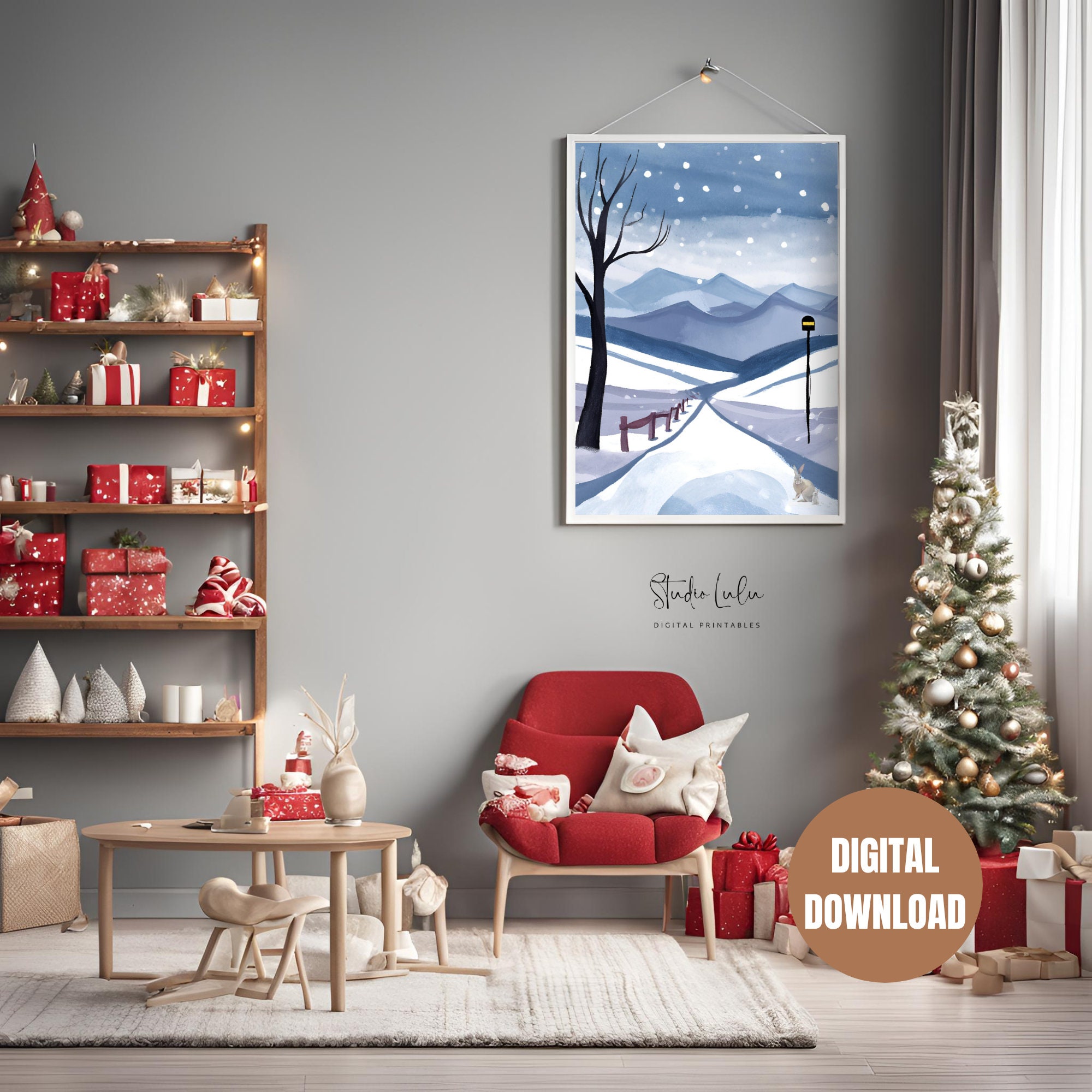 Printable Nostalgic Winter Poster - Baby Snow Bunny, Christmas Vibes ...