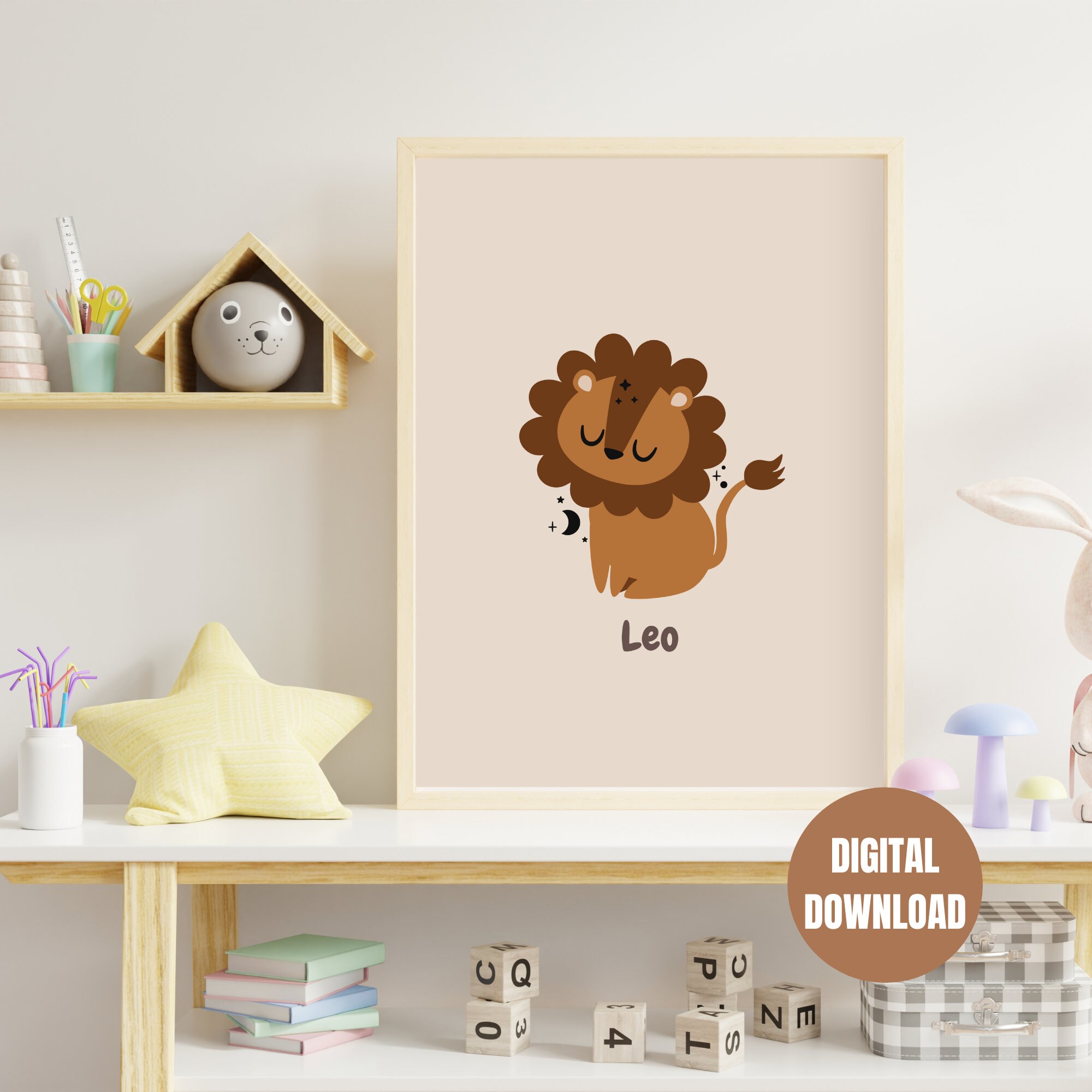 Printable Leo Zodiac Sign Poster - Neutral Nursery, Kids Room Star Sign ...