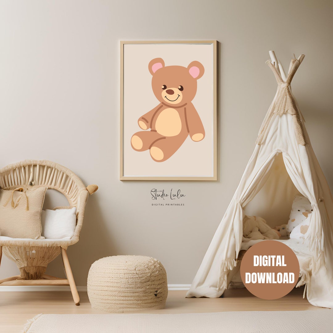 Printable Cute Teddy Bear Poster for Kids Room Teddybear, Neutral ...