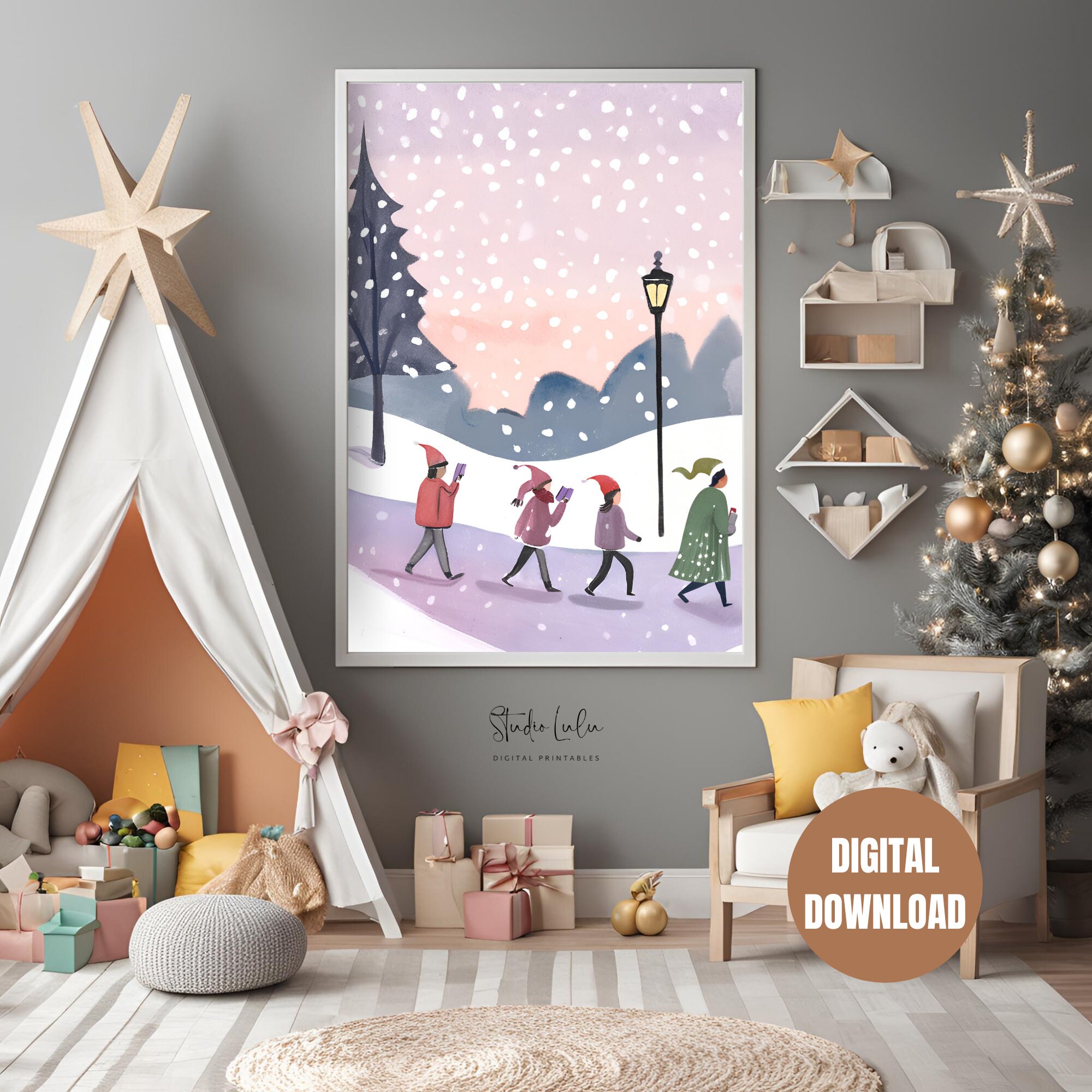 Printable Nostalgic Winter Poster Carol Singers in Snow, Christmas ...