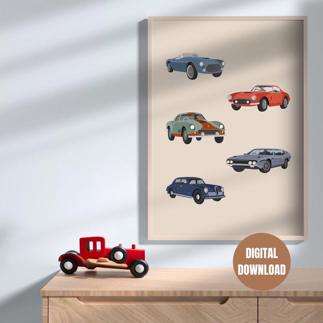 Printable Classic Vintage Cars Print for Kids Room - Racing, Cars ...
