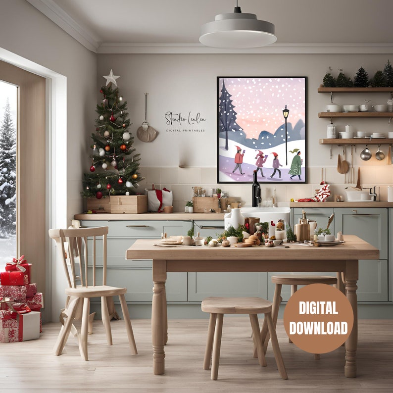Printable Nostalgic Winter Poster - Carol Singers in Snow, Christmas ...