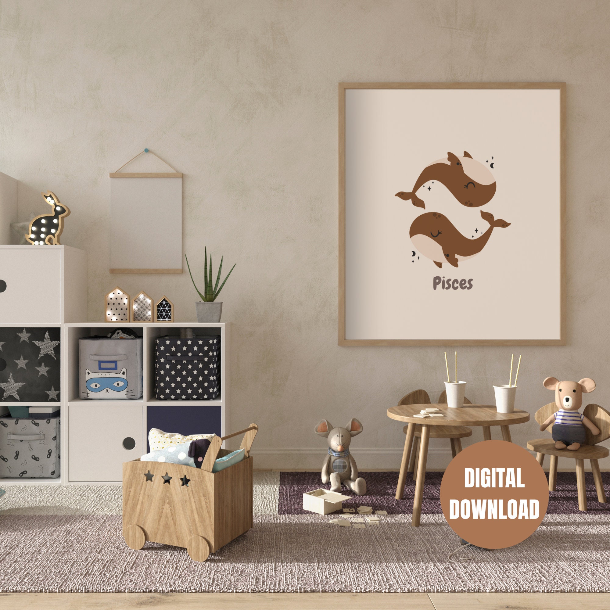 Printable Pisces Zodiac Sign Poster - Neutral Nursery, Kids Room Star ...