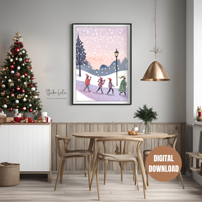 Printable Nostalgic Winter Poster - Carol Singers in Snow, Christmas ...
