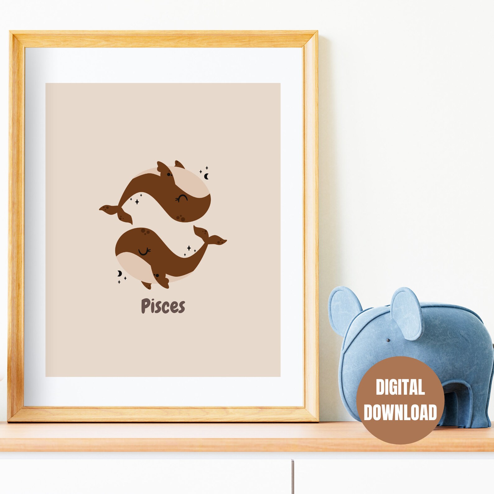 Printable Pisces Zodiac Sign Poster - Neutral Nursery, Kids Room Star ...