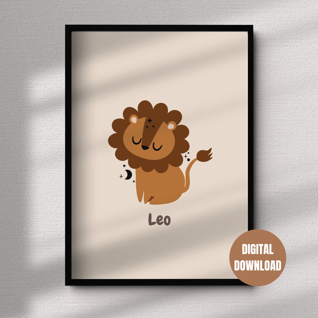 Printable Leo Zodiac Sign Poster - Neutral Nursery, Kids Room Star Sign ...